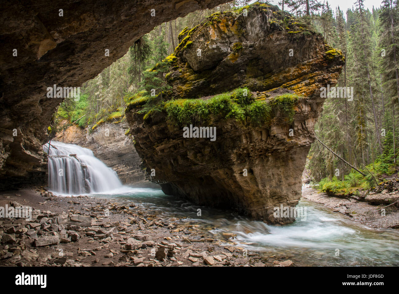 Rock and cave, Johnston Canyon, Banff National Park Stock Photo - Alamy