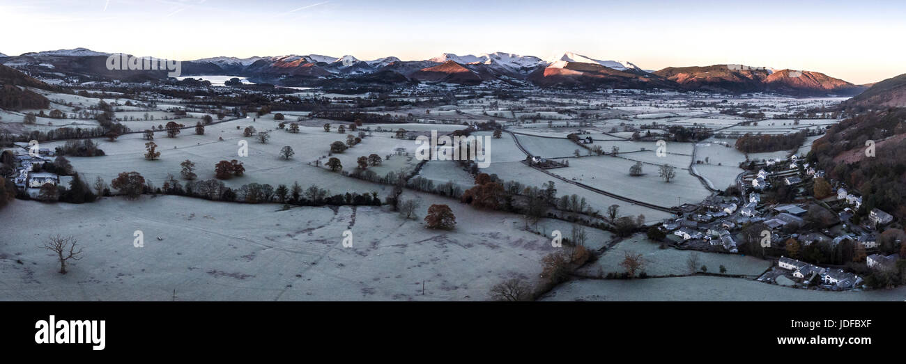wintry aerial panorama of Keswick and surroundings Stock Photo - Alamy