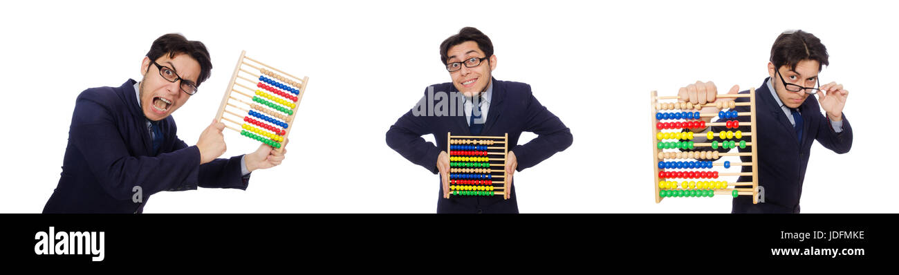 Angry accountant with abacus isolated on white Stock Photo - Alamy