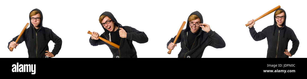 Aggressive man with baseball bat isolated on white Stock Photo - Alamy