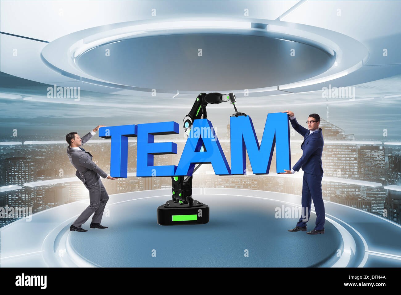 Teamwork concept with businessman and robotic arm Stock Photo - Alamy