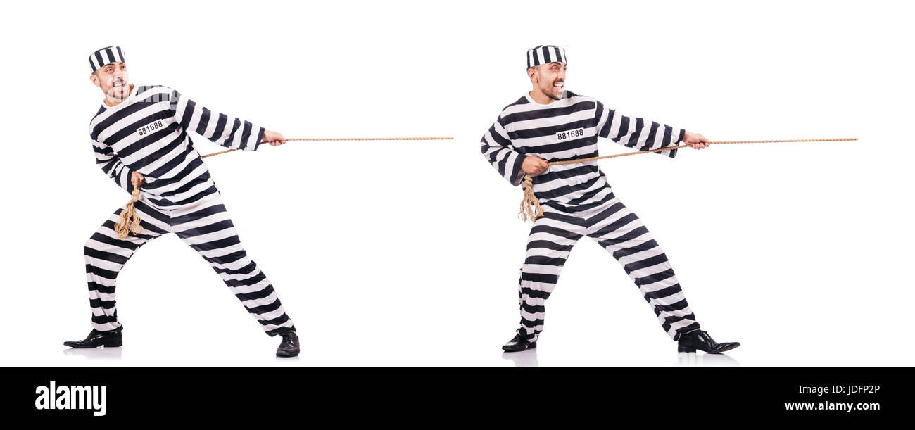Convict criminal in striped uniform Stock Photo - Alamy
