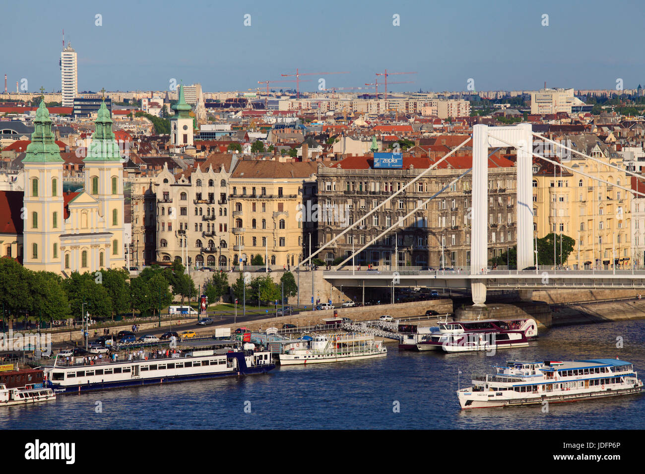 Hungary, Budapest, Danube River, Elisabeth Bridge, ships Stock Photo ...