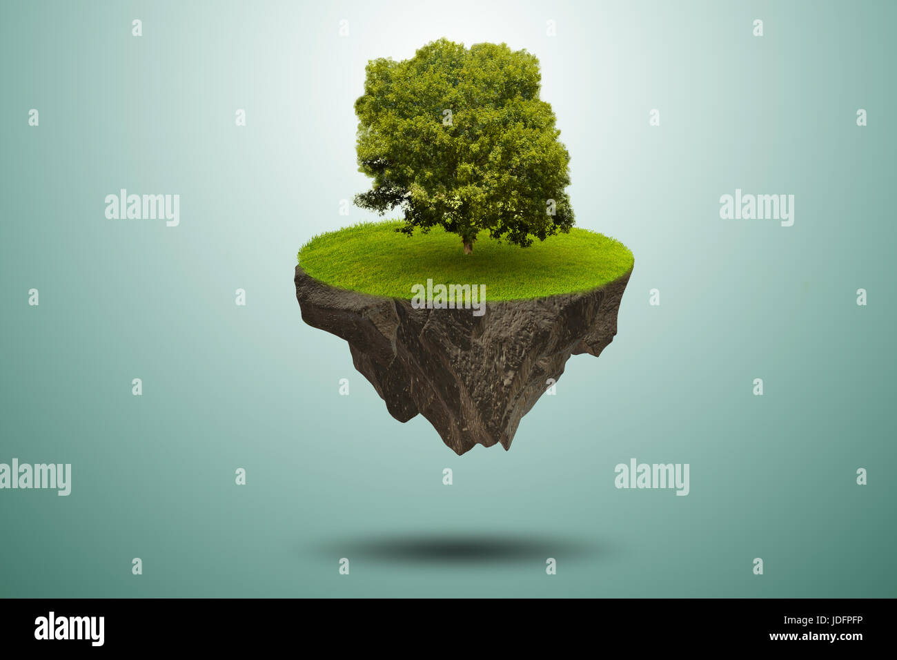 Single tree on floating island - 3d rendering Stock Photo - Alamy