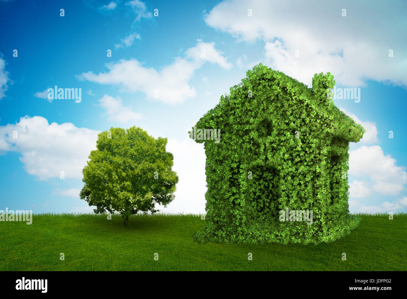 Green house and tree in ecologic living concept - 3d rendering Stock ...