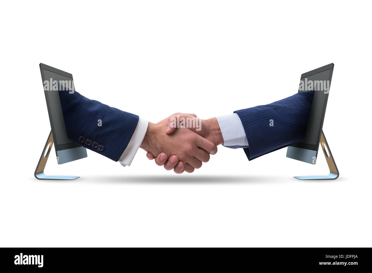 Two hands from screen in handshake concept Stock Photo - Alamy