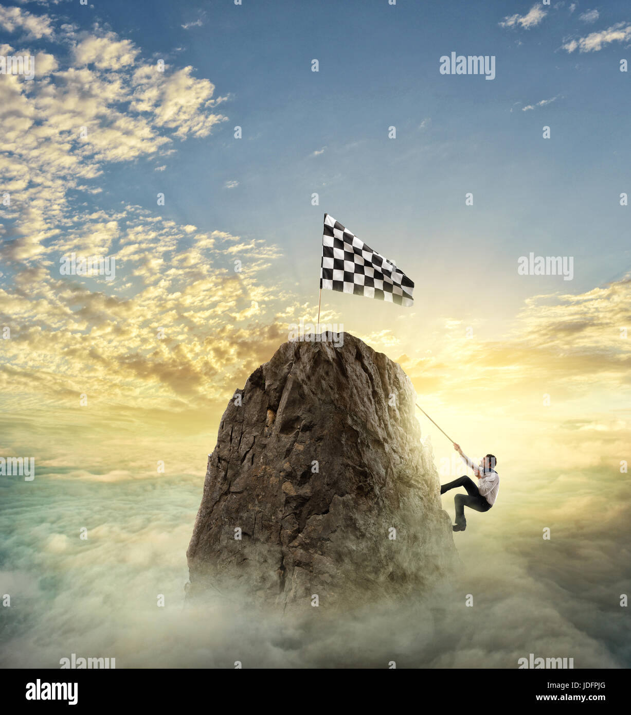 Businessman try to reach the goal. Difficult career concept Stock Photo ...