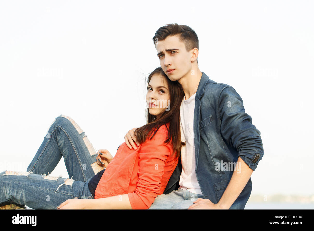 Gentle embrace. Date of teenagers. Couple in love Stock Photo - Alamy