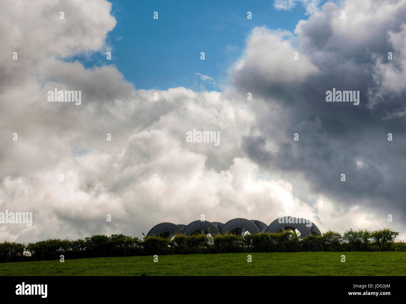 Giant cable reels for installation of offshore wind farm Stock Photo ...
