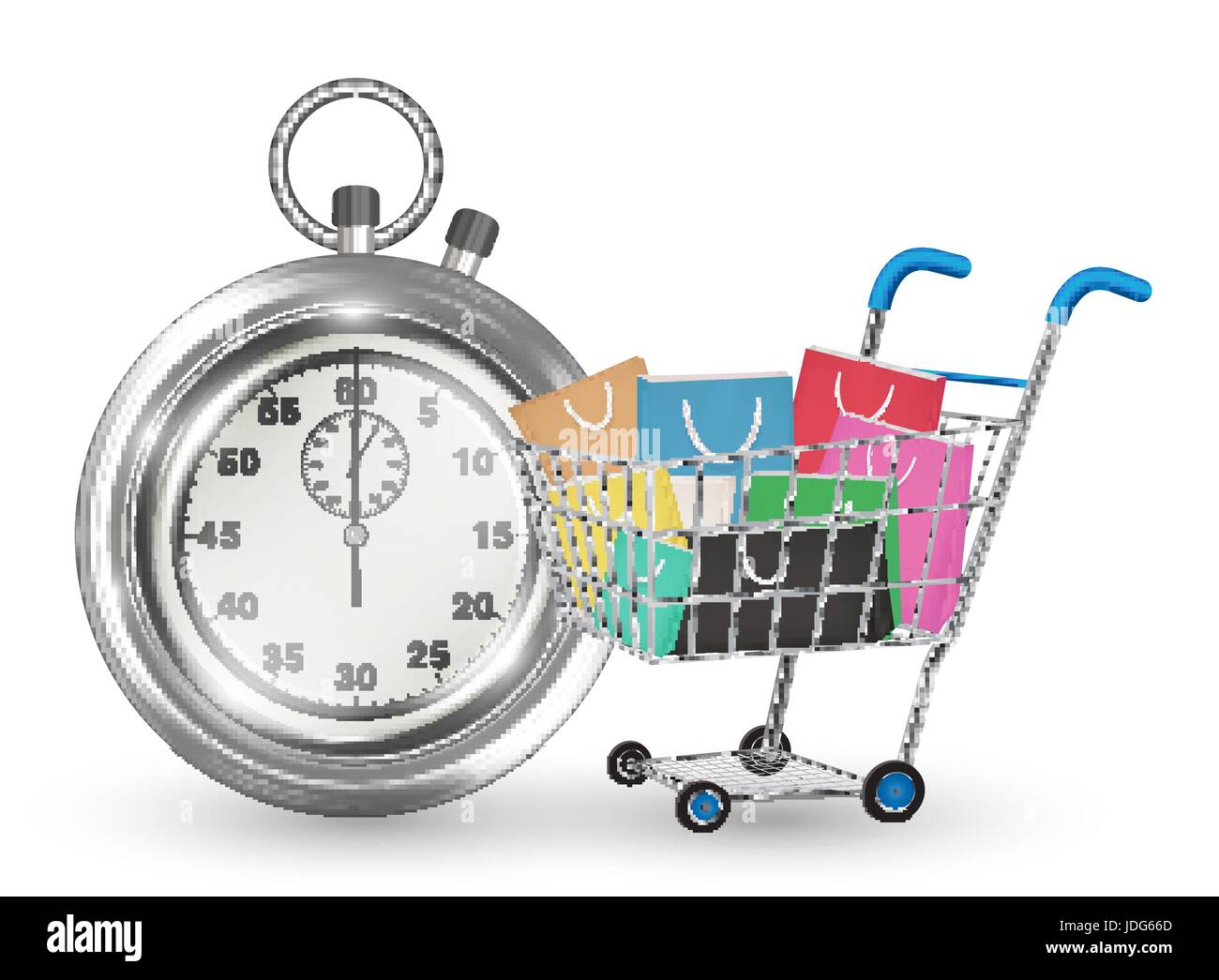 stopwatch with shopping cart on white background Stock Vector Image ...
