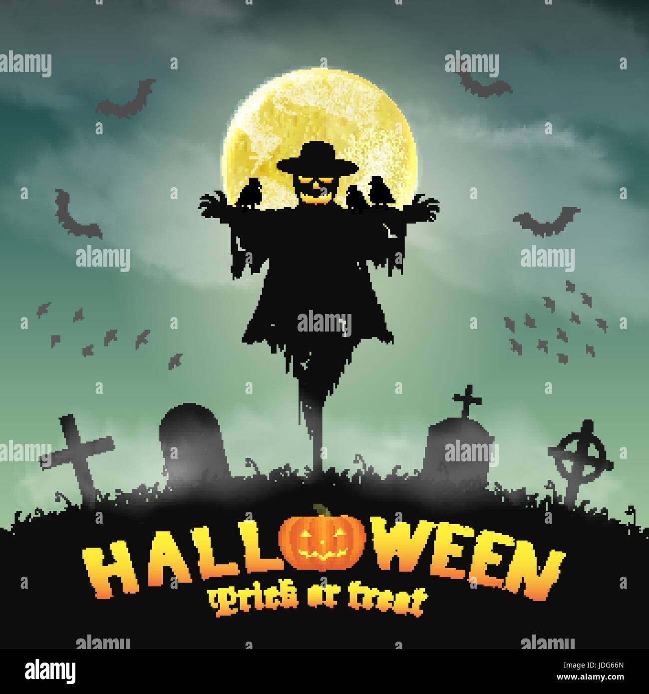 halloween silhouette scarecrow in night graveyard Stock Vector Image ...