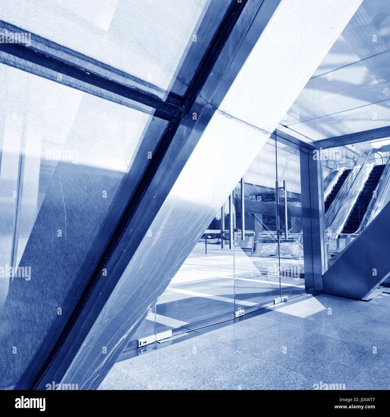 Glass hall, modern architecture, blue tones Stock Photo - Alamy
