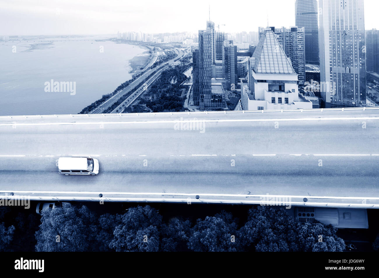 The city's overpass system, through the height of the bridge Stock ...