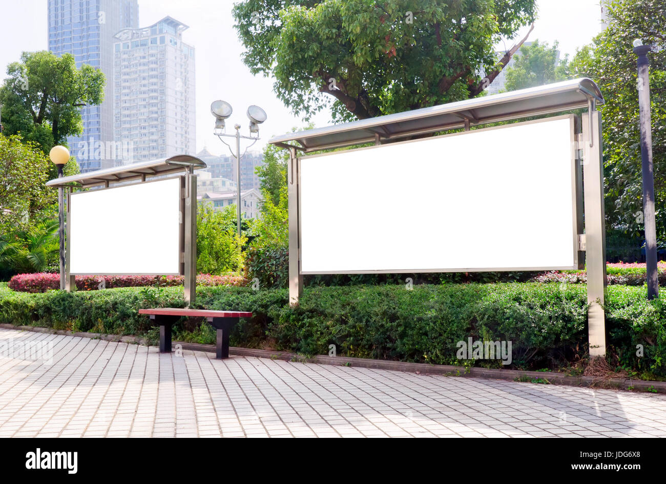 Park white billboard, placed in the square Stock Photo - Alamy