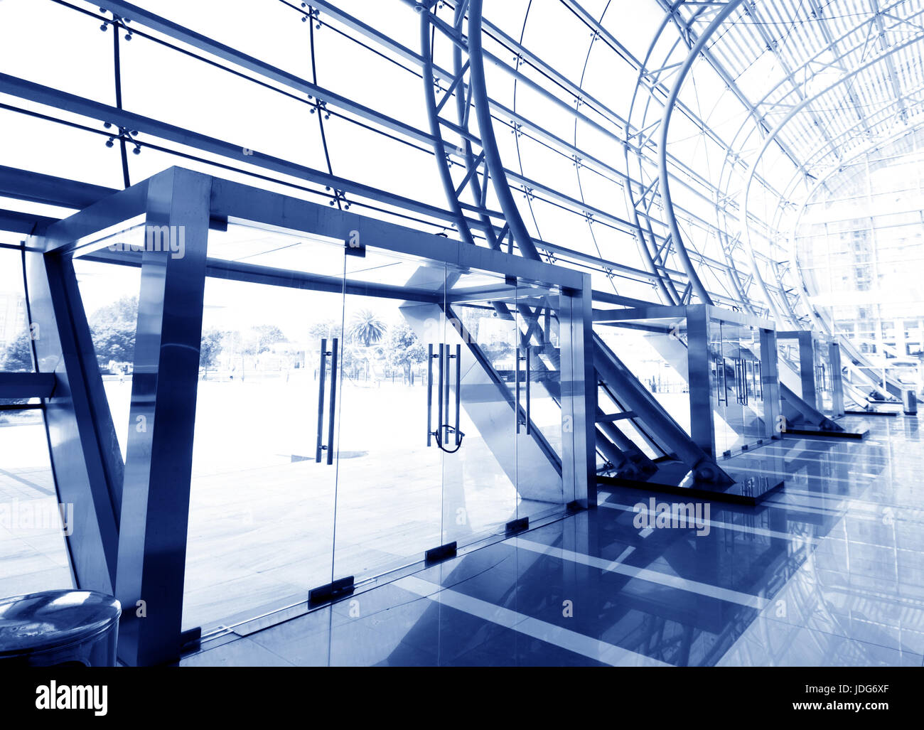 Glass hall, modern architecture, blue tones Stock Photo - Alamy