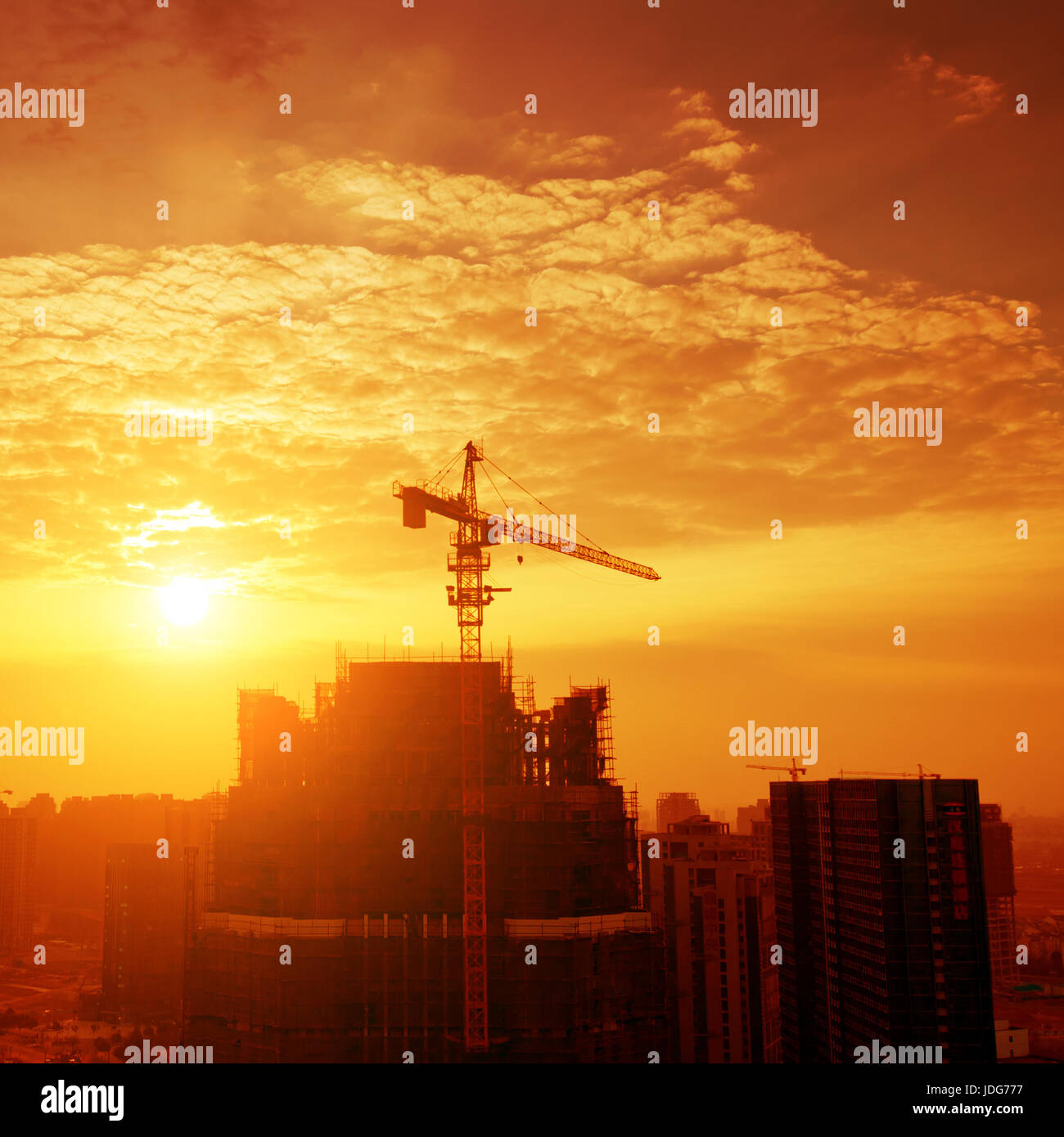 Dusk of the building construction site Stock Photo - Alamy