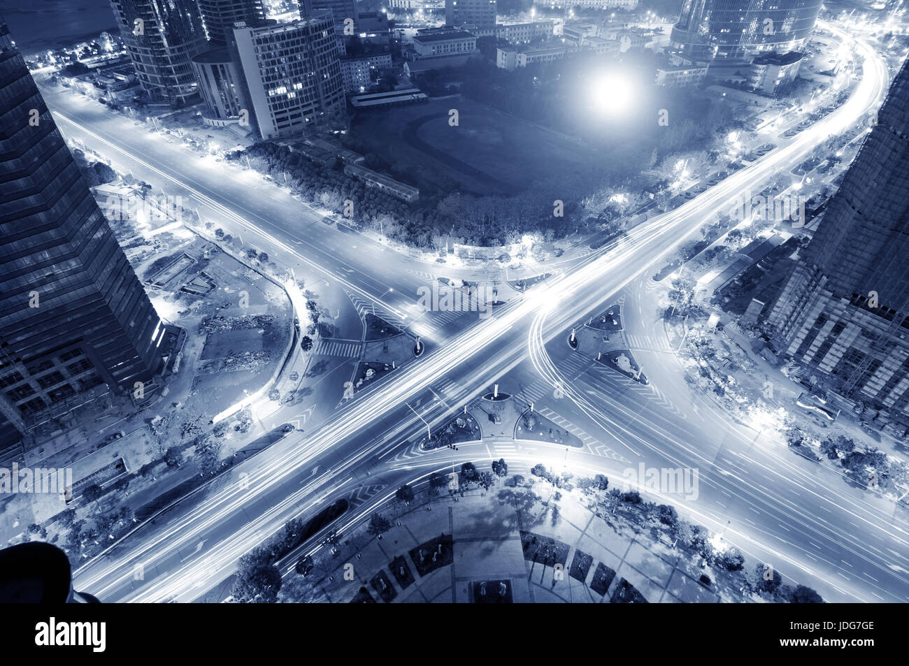 The trajectory of the road intersection at night Stock Photo - Alamy