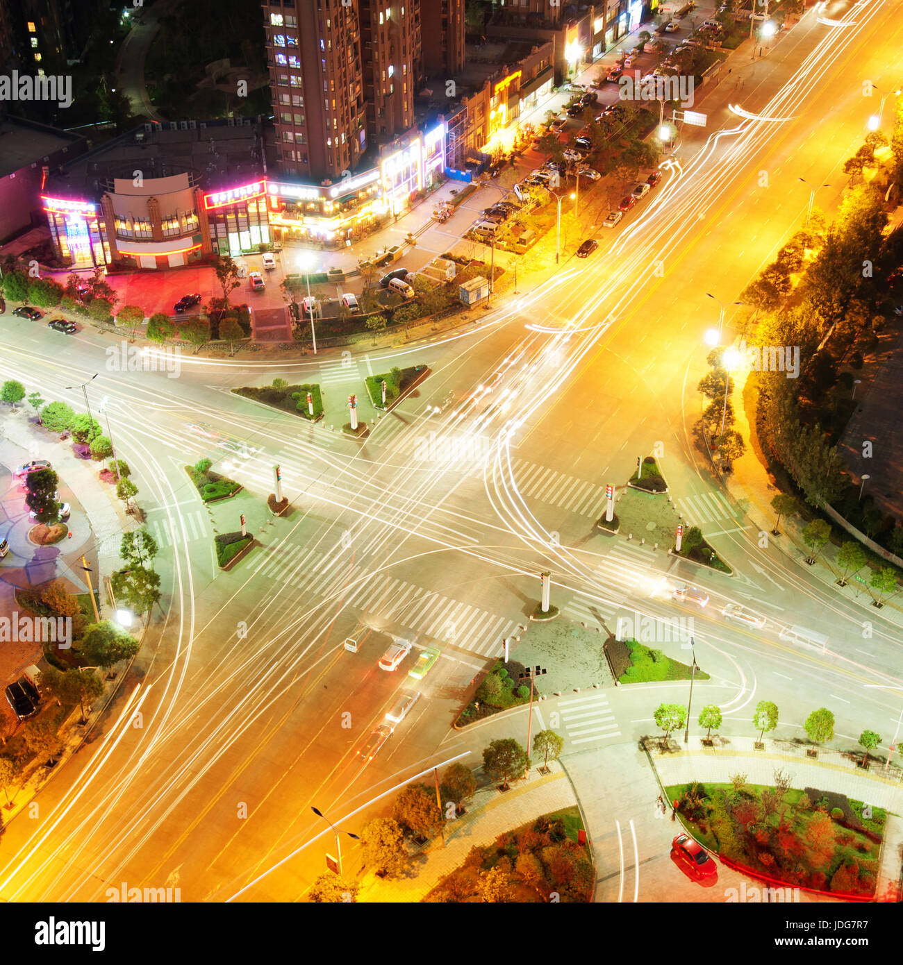 The trajectory of the road intersection at night Stock Photo - Alamy
