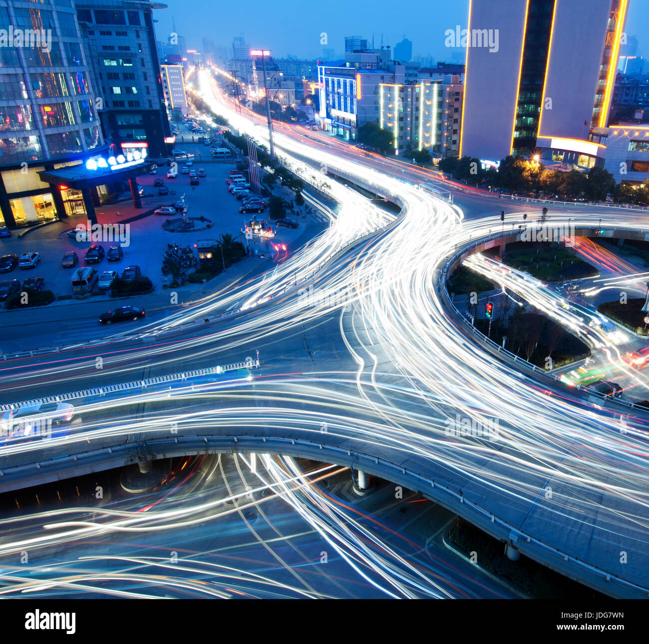 closeup of the light trails on grade separation bridge Stock Photo - Alamy