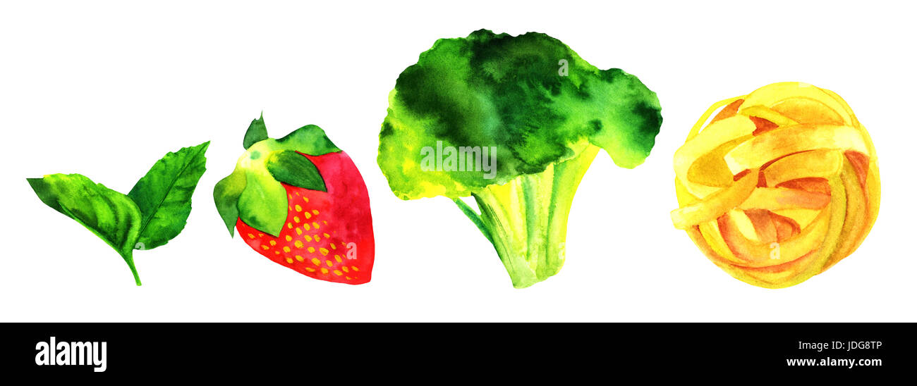 Set of isolated watercolour vegan food themed drawings Stock Photo - Alamy