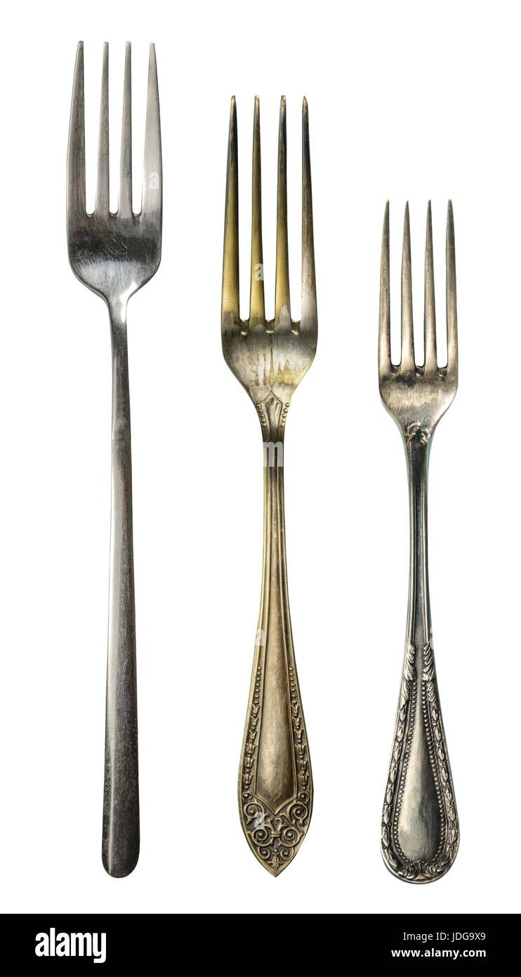 Set of overhead photos of vintage forks, isolated Stock Photo - Alamy