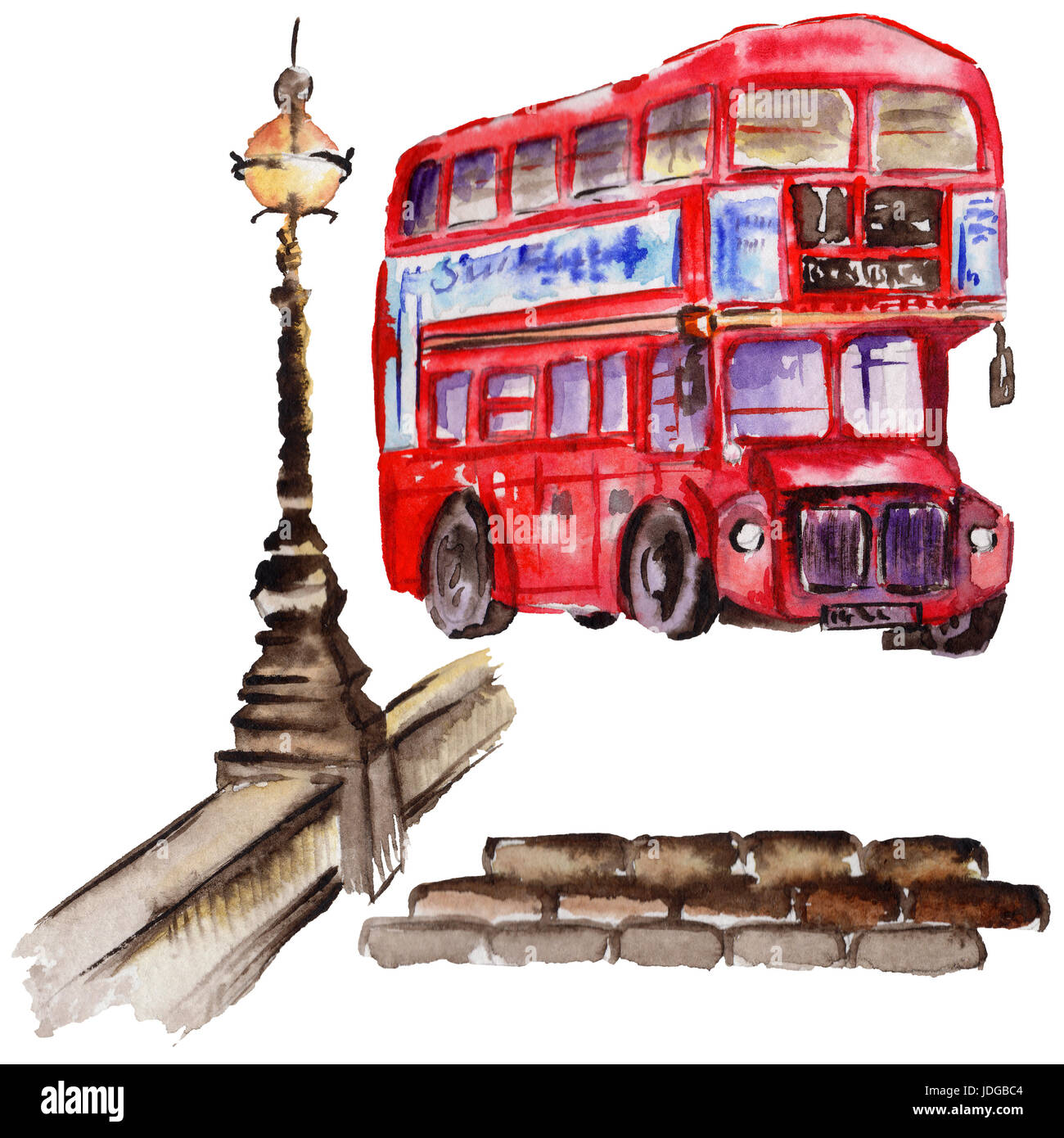 Watercolor London illustration. Great Britain hand drawn symbols ...
