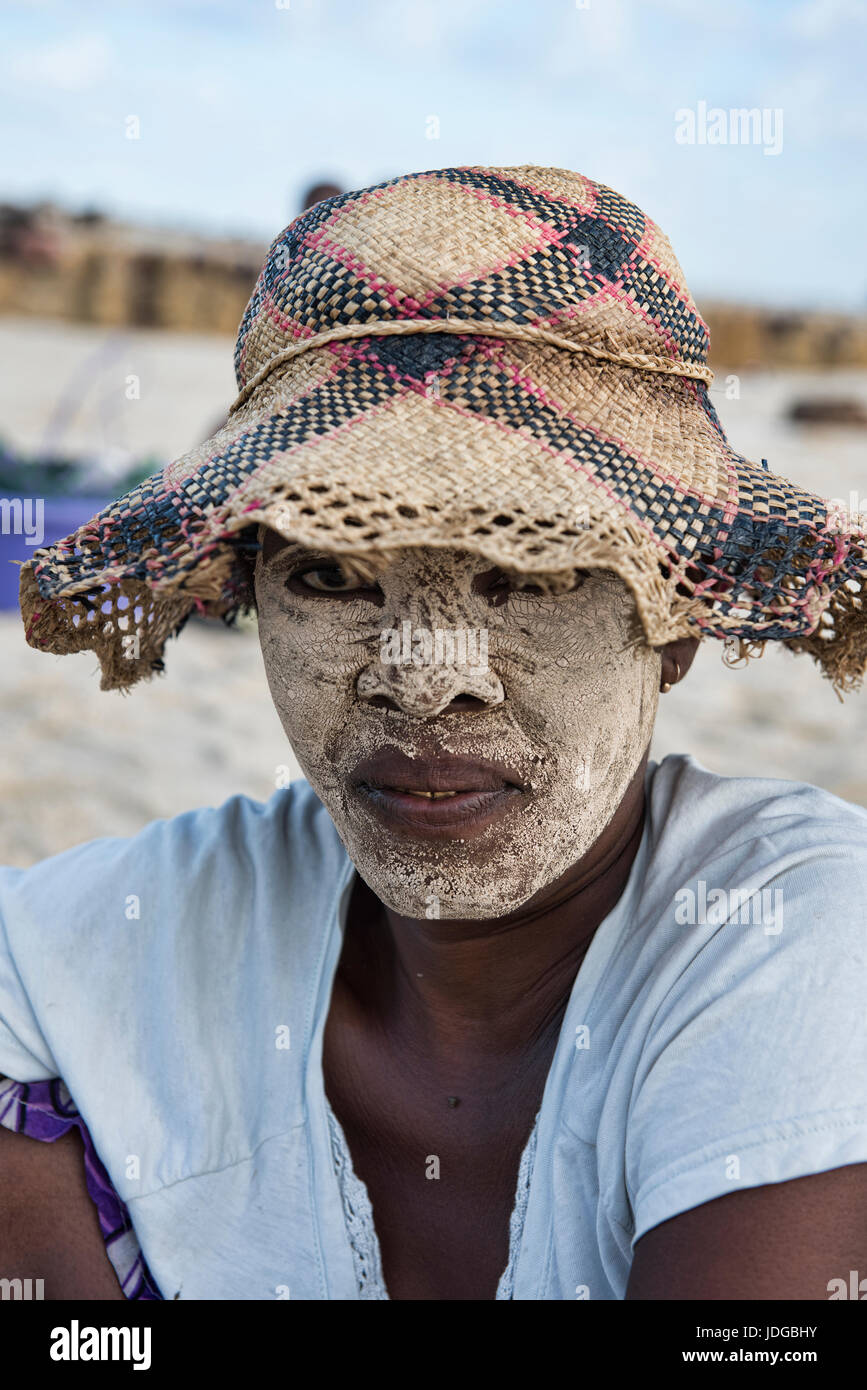Sakalava woman with Tabaky face paint, Morondava, Madagascar Stock ...