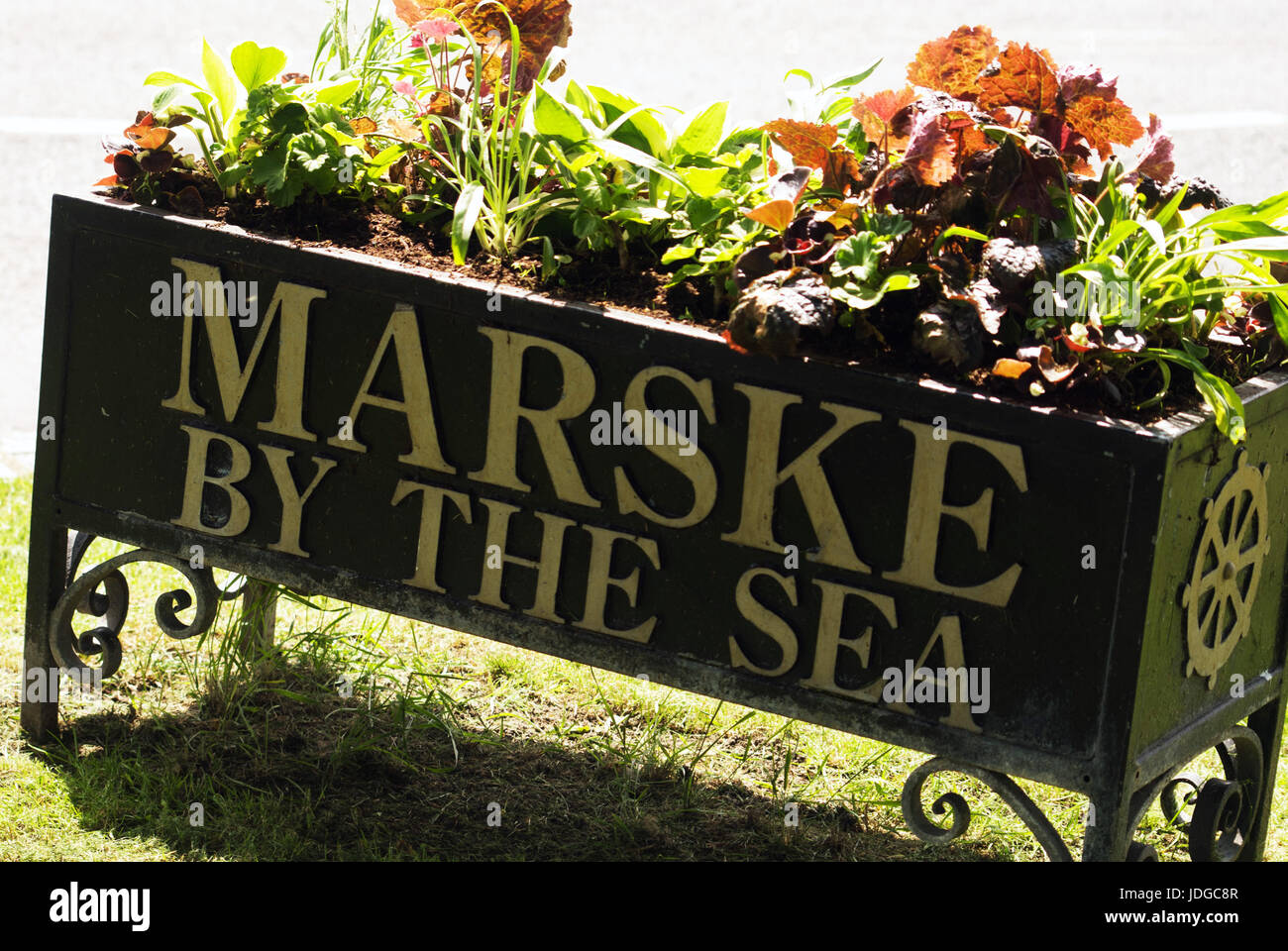 Planted sign for Marske-by-the-Sea, North Yorkshire Stock Photo - Alamy