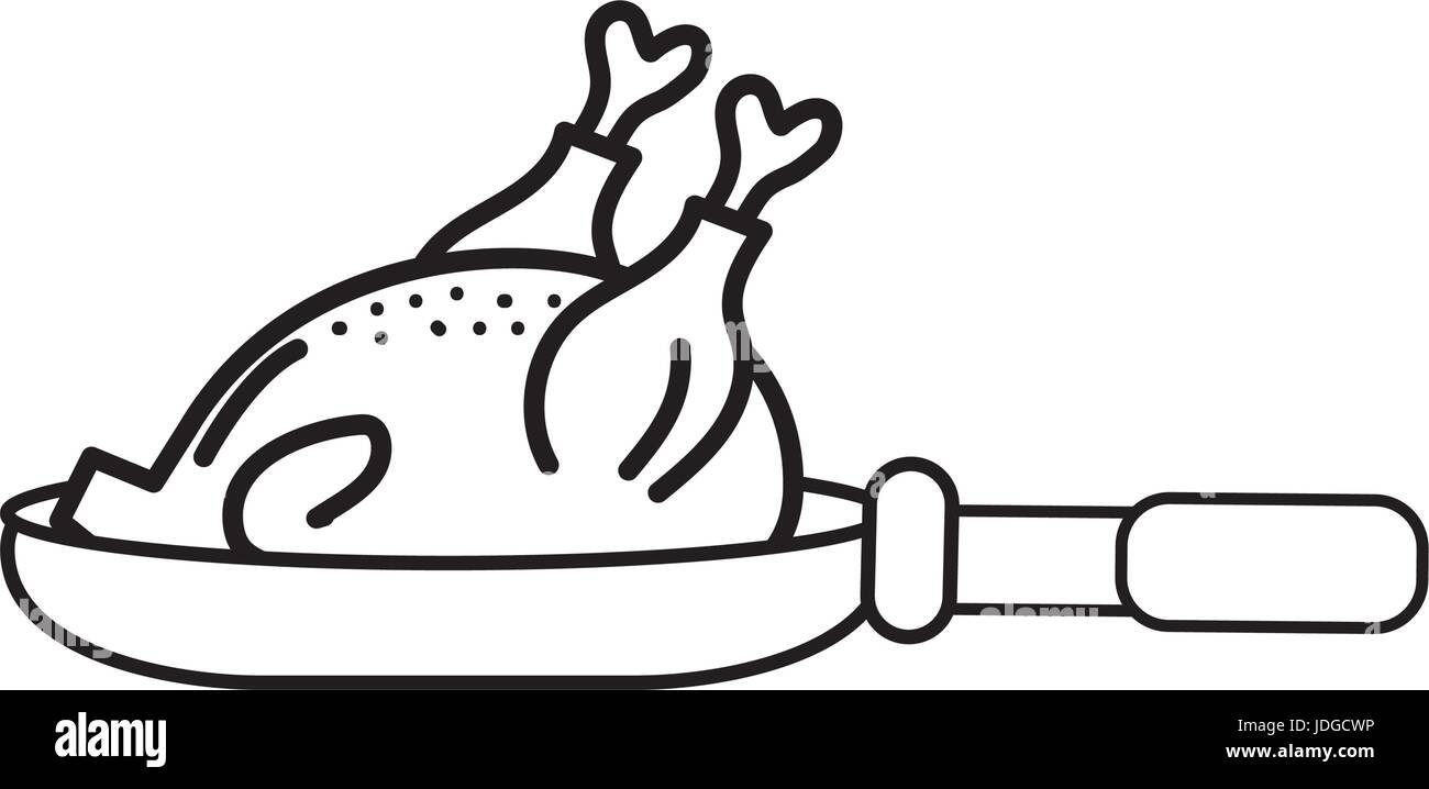 line delicious chicken inside skillet pan Stock Vector Image & Art - Alamy