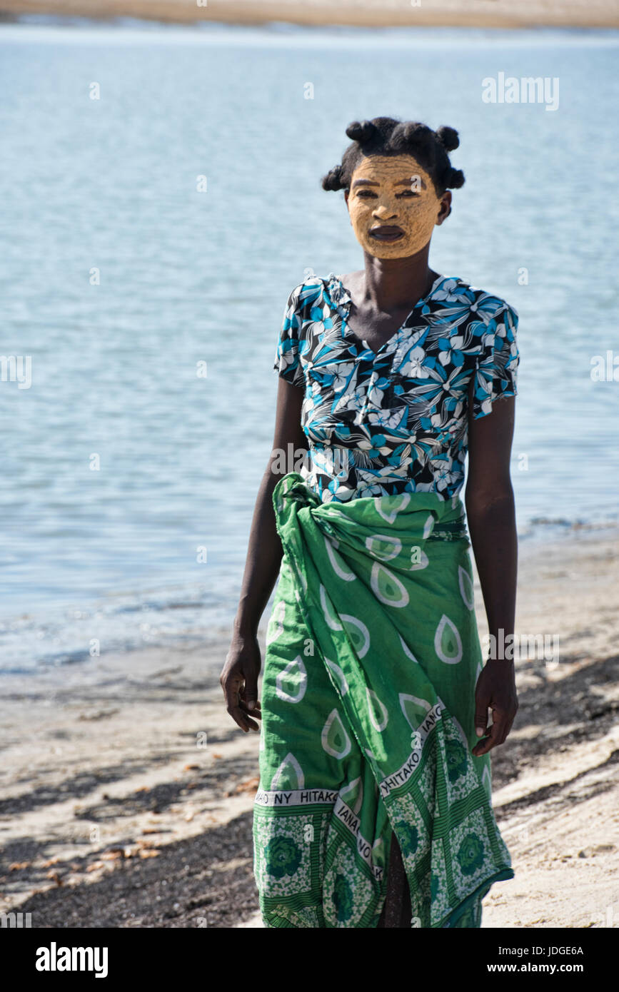 Sakalava woman with Tabaky face paint, Morondava, Madagascar Stock ...