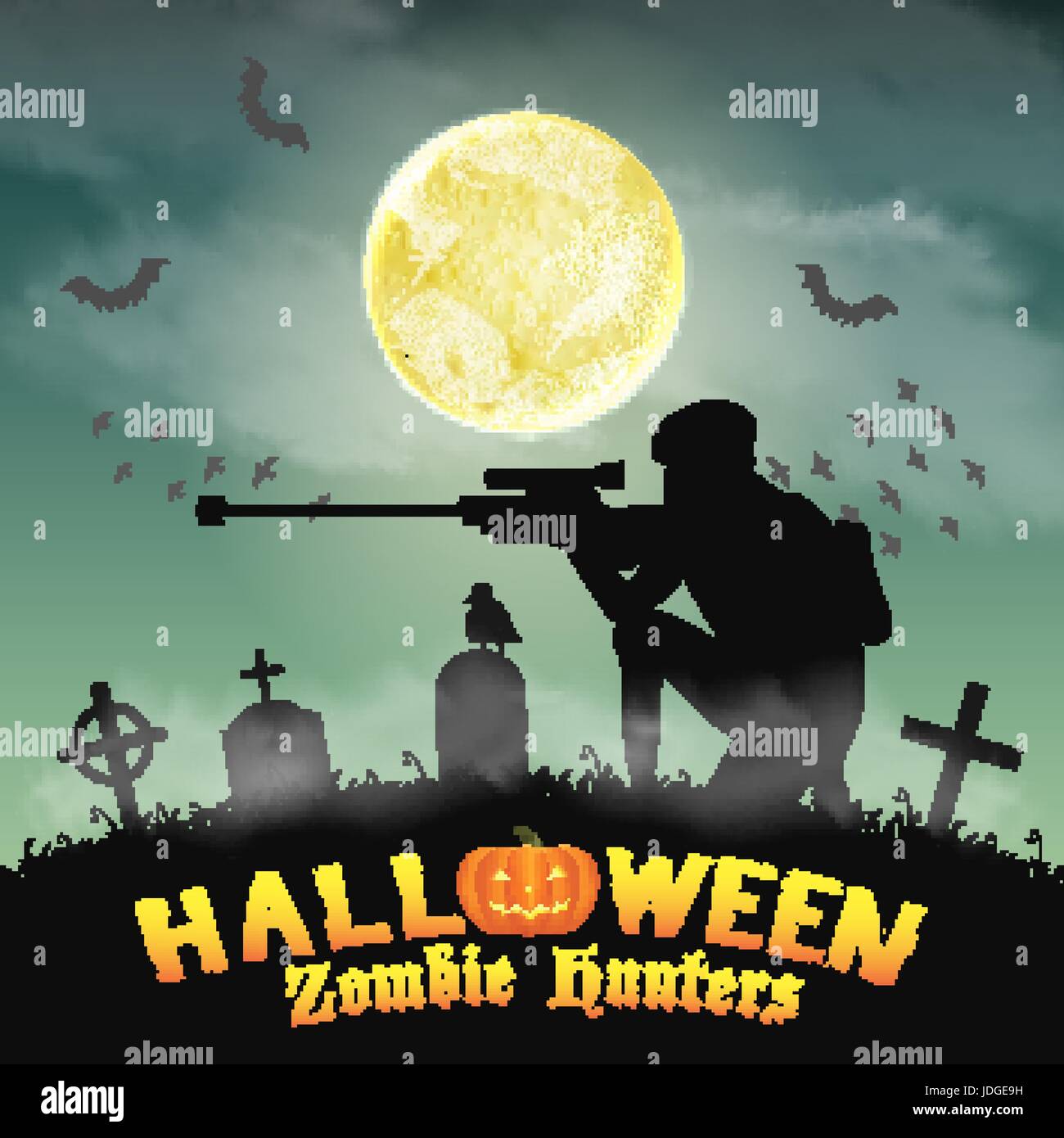 halloween zombie hunter with sniper in graveyard Stock Vector Image ...
