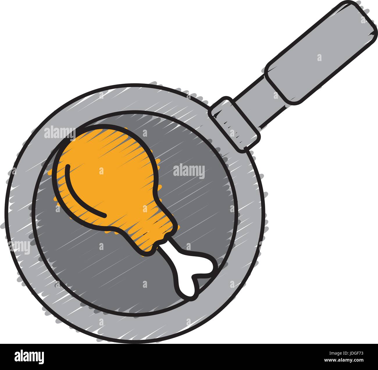 fried thigh of chicken inside skillet pan Stock Vector Image & Art - Alamy
