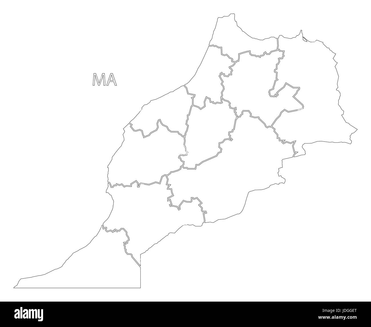 Morocco regions outline silhouette map illustration with black shape ...