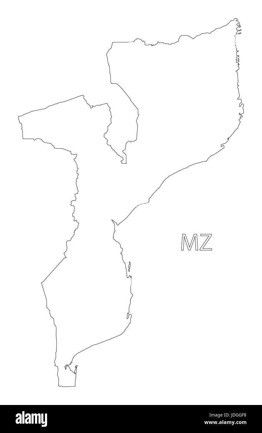 Mozambique outline silhouette map illustration with black shape Stock ...