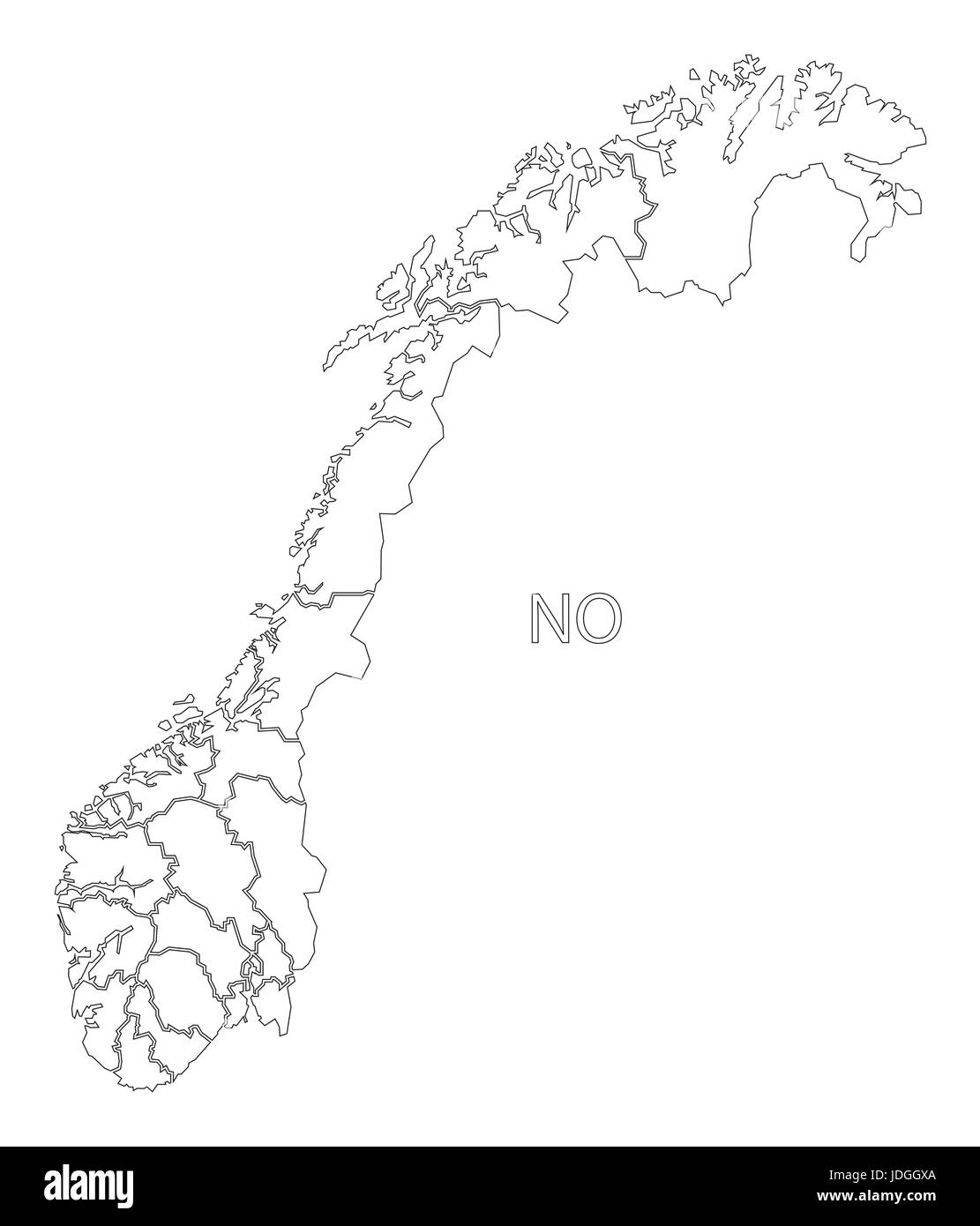 Norway counties outline silhouette map illustration with black shape ...