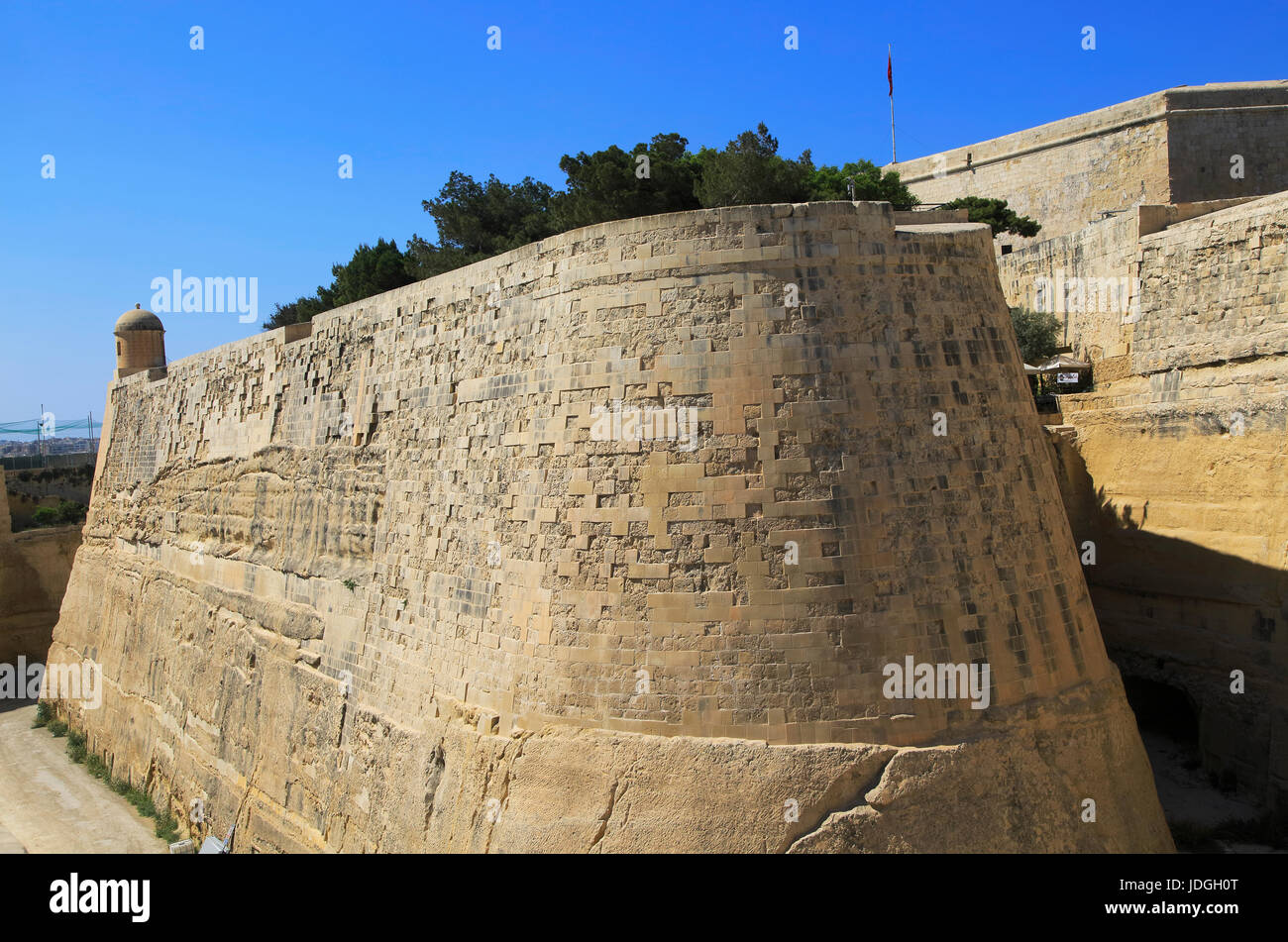 Moat and fortified city walls, Saint John bastion, Valletta, Malta ...