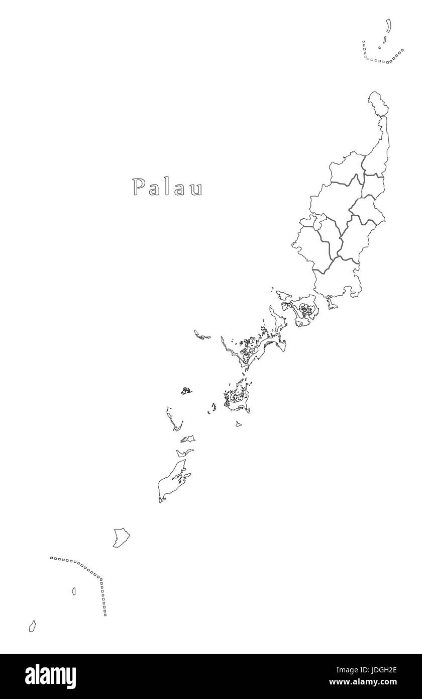Palau regions outline silhouette map illustration with black shape ...