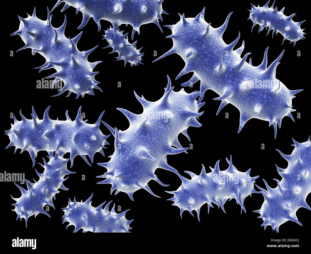 Pathogen viruses of blue color. Isolated on black background. 3d render ...