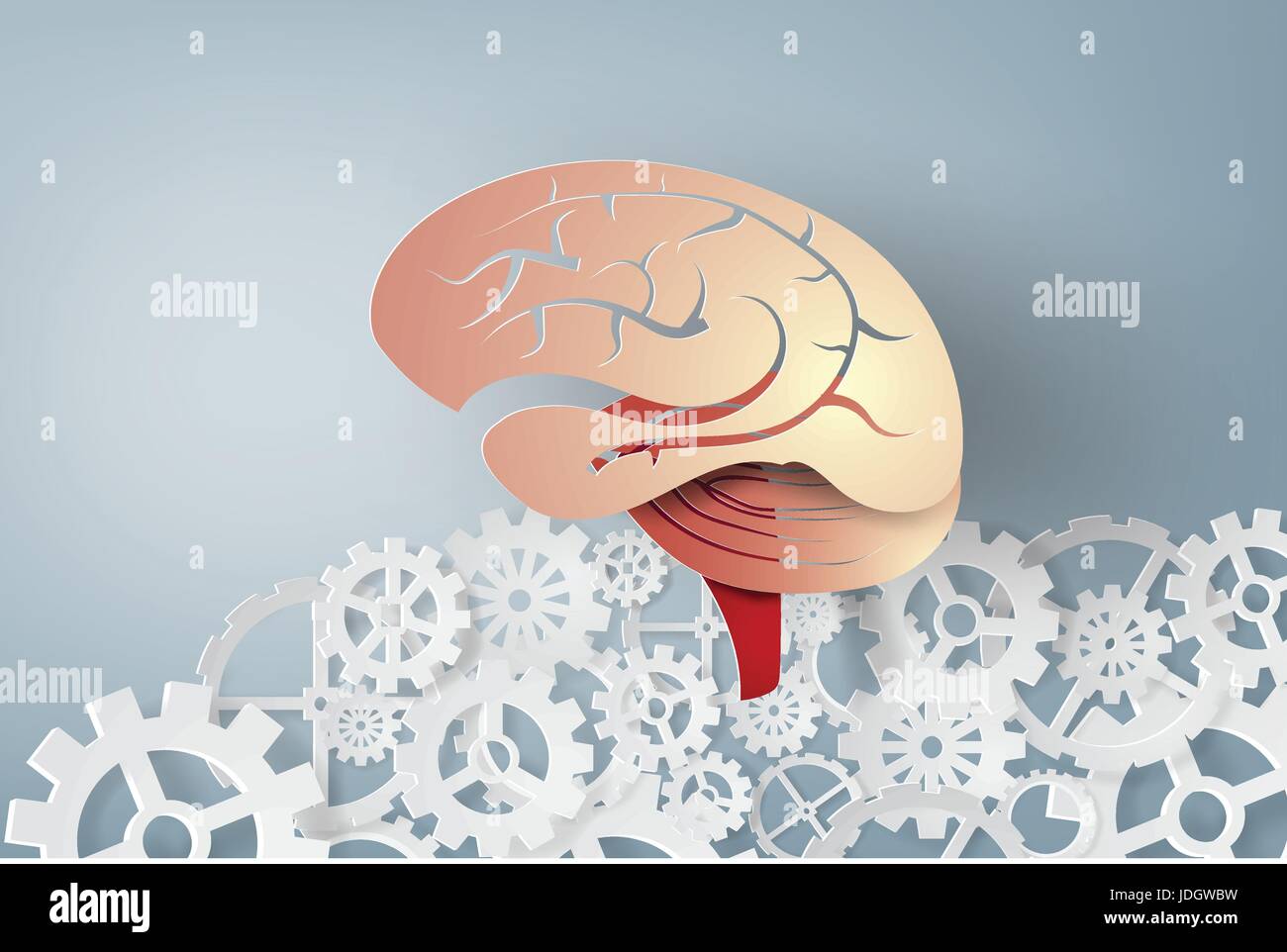 paper art of brain with gear concept idea,vector Stock Vector Image ...