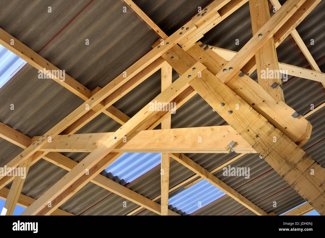detail of the timber assembly under roof of a hangar Stock Photo - Alamy