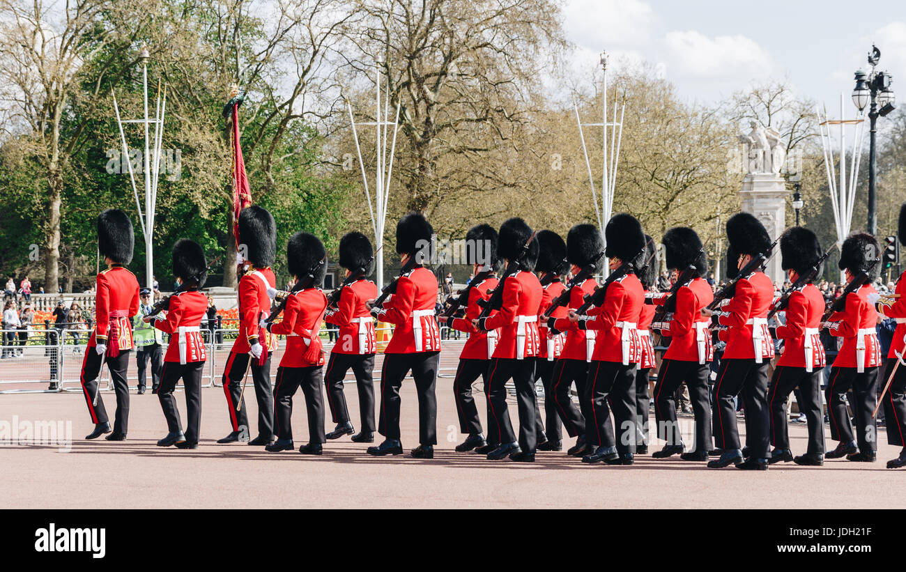 London, England - April 4, 2017: Royal Guards parade during traditional ...