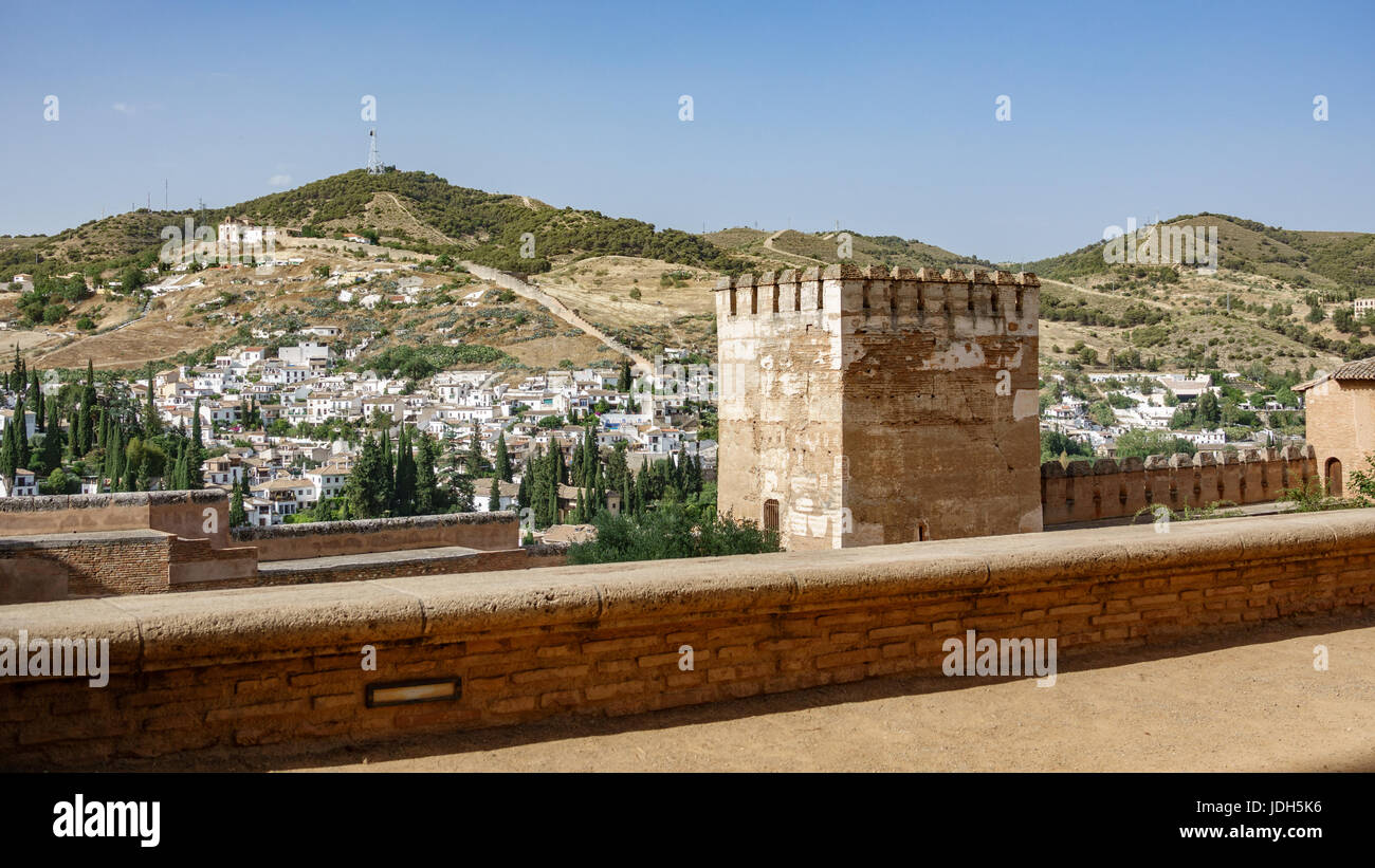 Wide view of wall and Merlon in Alhambra of Granada Stock Photo - Alamy