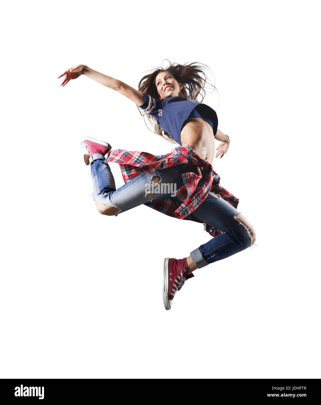 modern young beautiful dancer posing on a gray studio background Stock ...