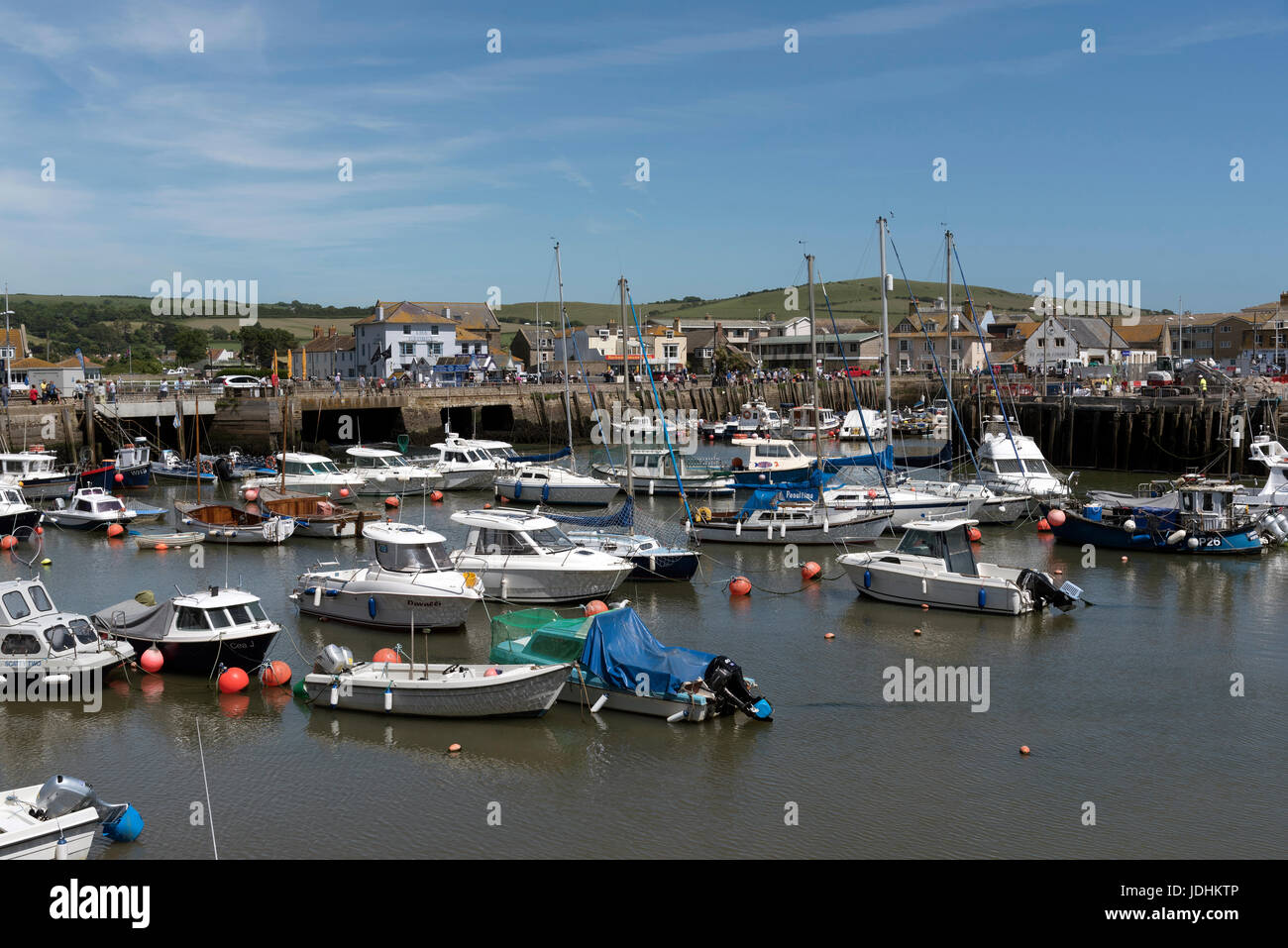 The harbor at West Bay on the Jurassic coast in West Dorset England UK ...