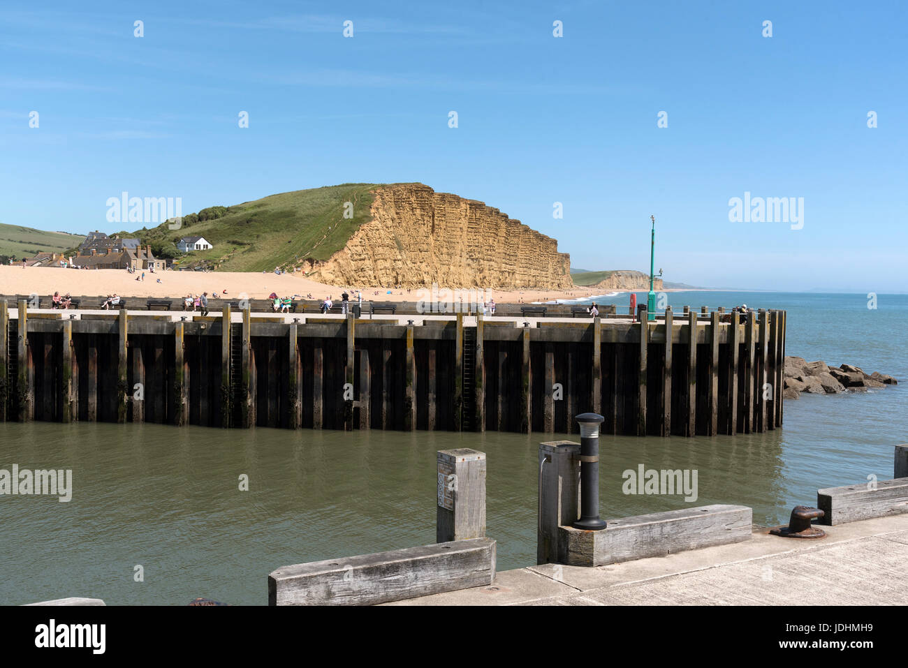 The Jurassic coastline viewed from the harbour entrance at West Bay in ...