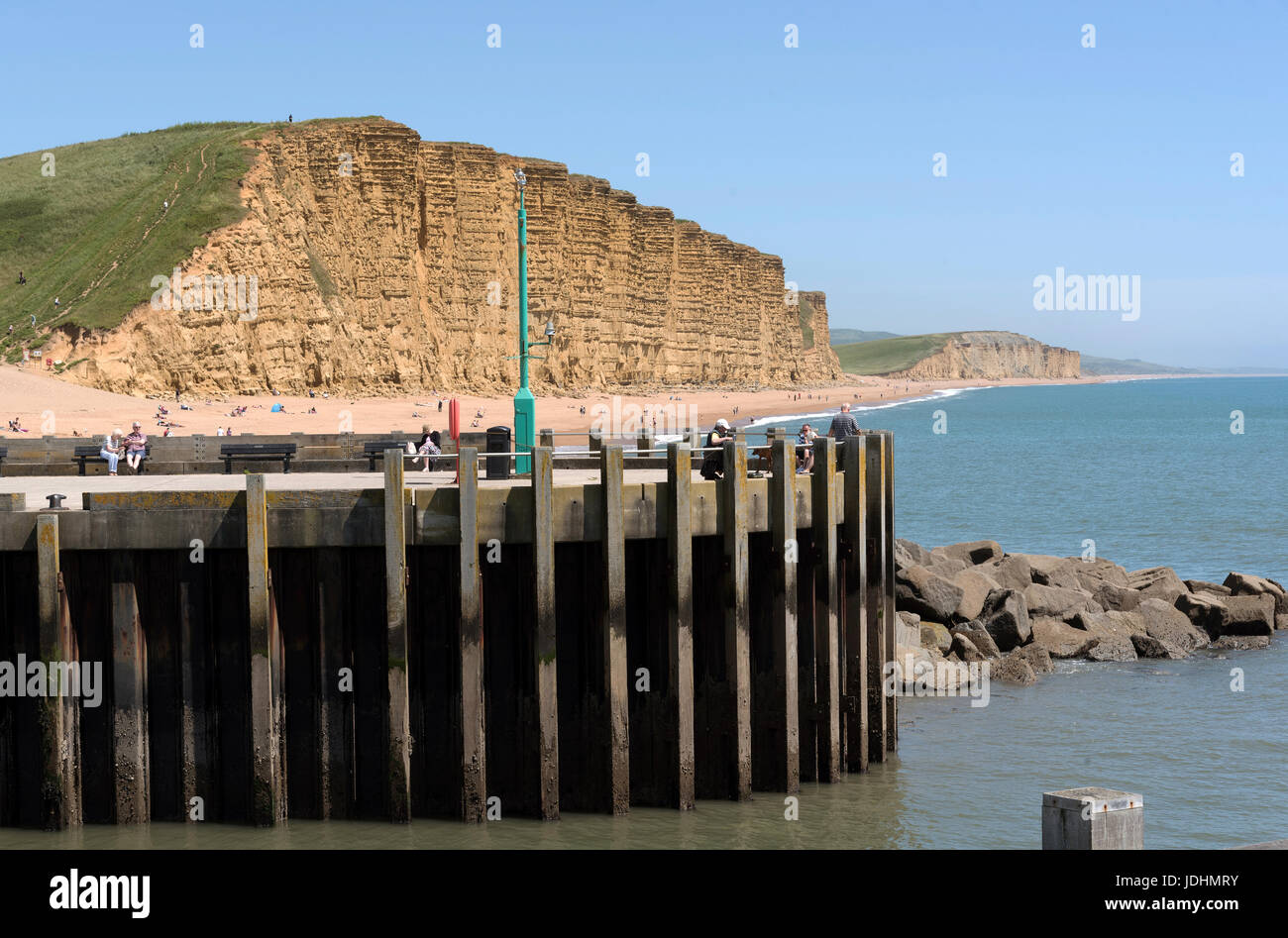 The Jurassic coastline viewed from the harbour entrance at West Bay in ...