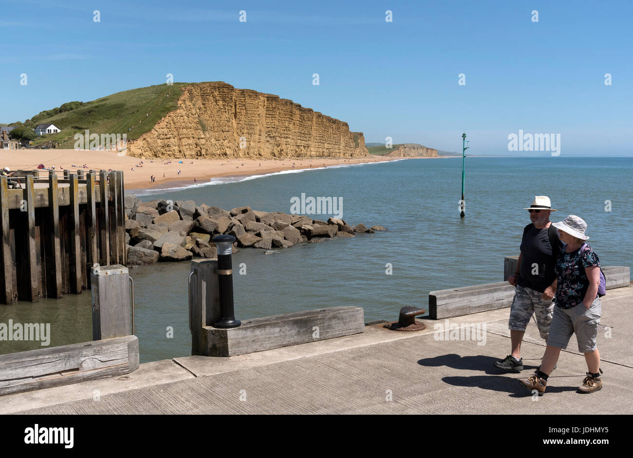 The Jurassic coastline viewed from the harbour entrance at West Bay in ...