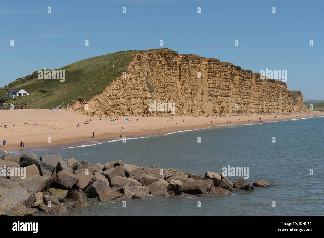 The Jurassic coastline viewed from the harbour entrance at West Bay in ...