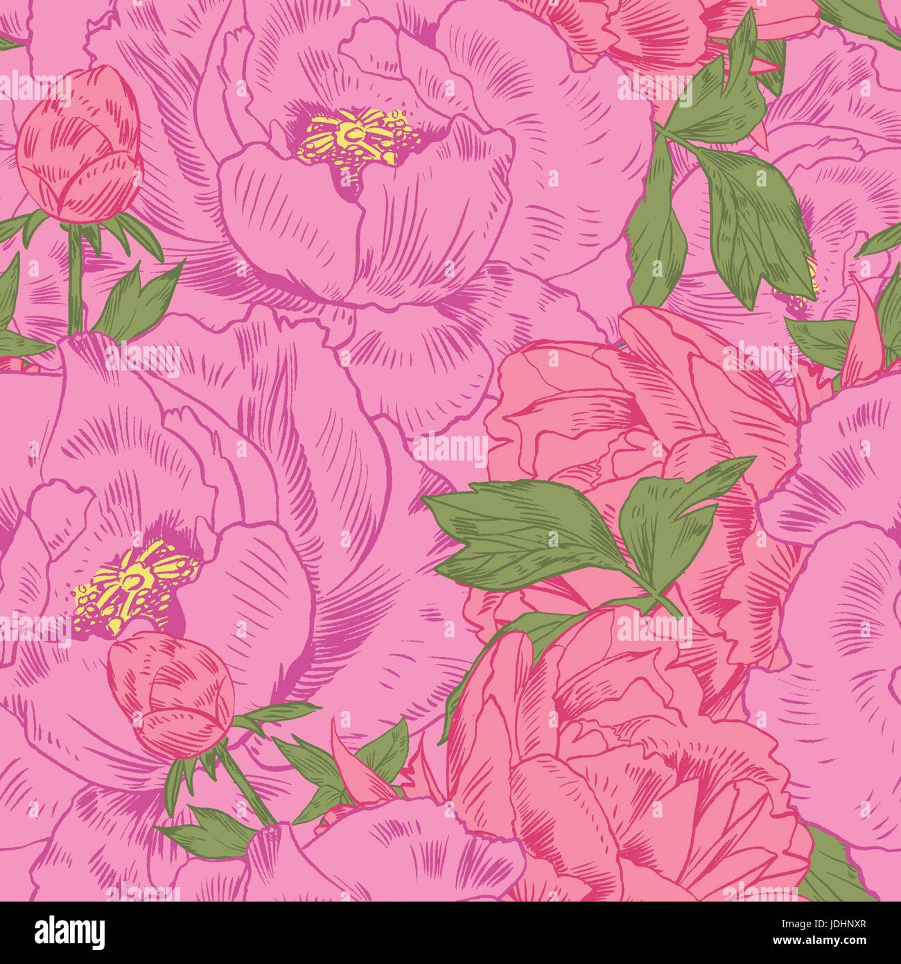 Hand-drawing peonies. Vector graphic flowers. Decorative background for ...