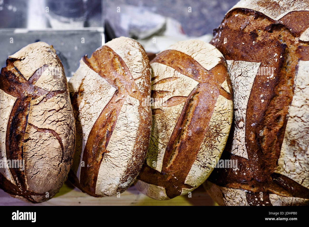 Fresh rye bread in bakery closeup Stock Photo - Alamy